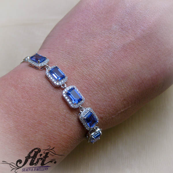 Сребърна гривна с естествен камък танзанит B-467, ръчна изработка.